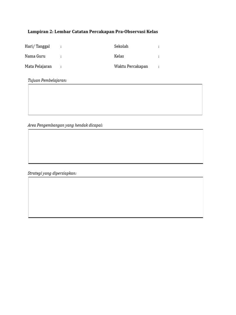 2.3 (Lembar Catatan Percakapan Pra-Observasi Kelas) | PDF
