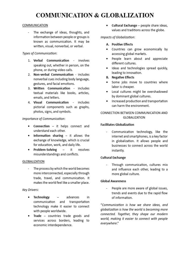 Communication and Globalization | PDF | Communication | Globalization