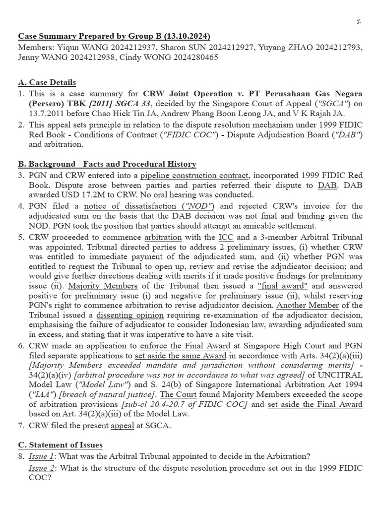 Case Summary-Group B (10.13) | PDF | Arbitration | Arbitral Tribunal
