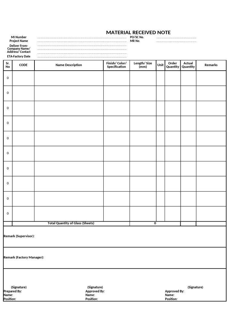 Material Receive - GRN Format | PDF