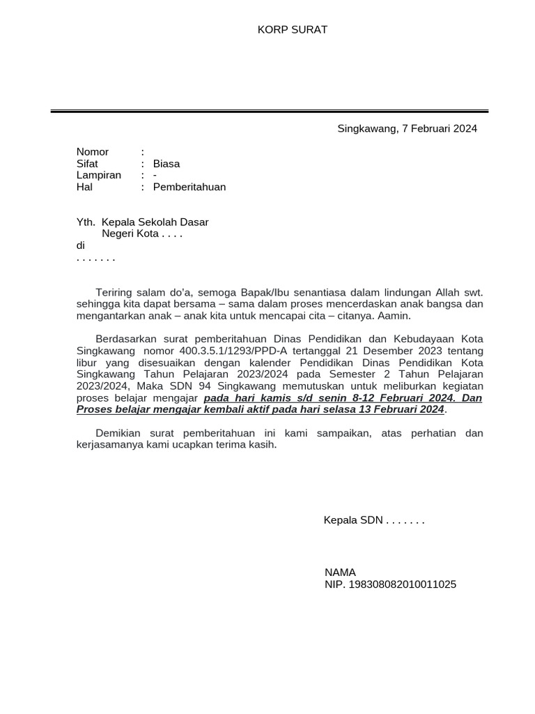 SURAT Pemberitahuan | PDF