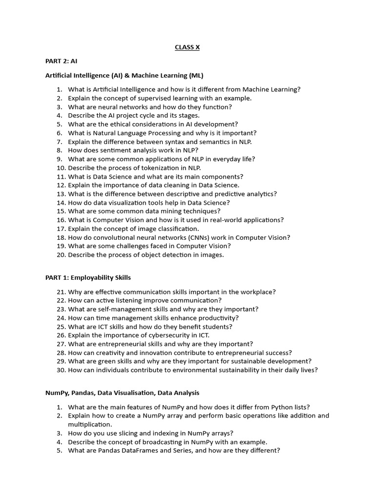 Class X HHW | PDF | Artificial Intelligence | Intelligence (AI) & Semantics