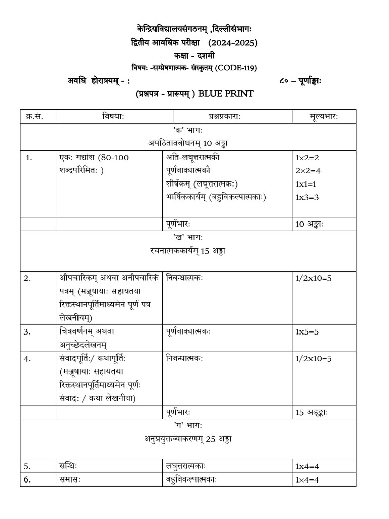 Updated Pt2 BP Sanskrit X 2024-25 | PDF