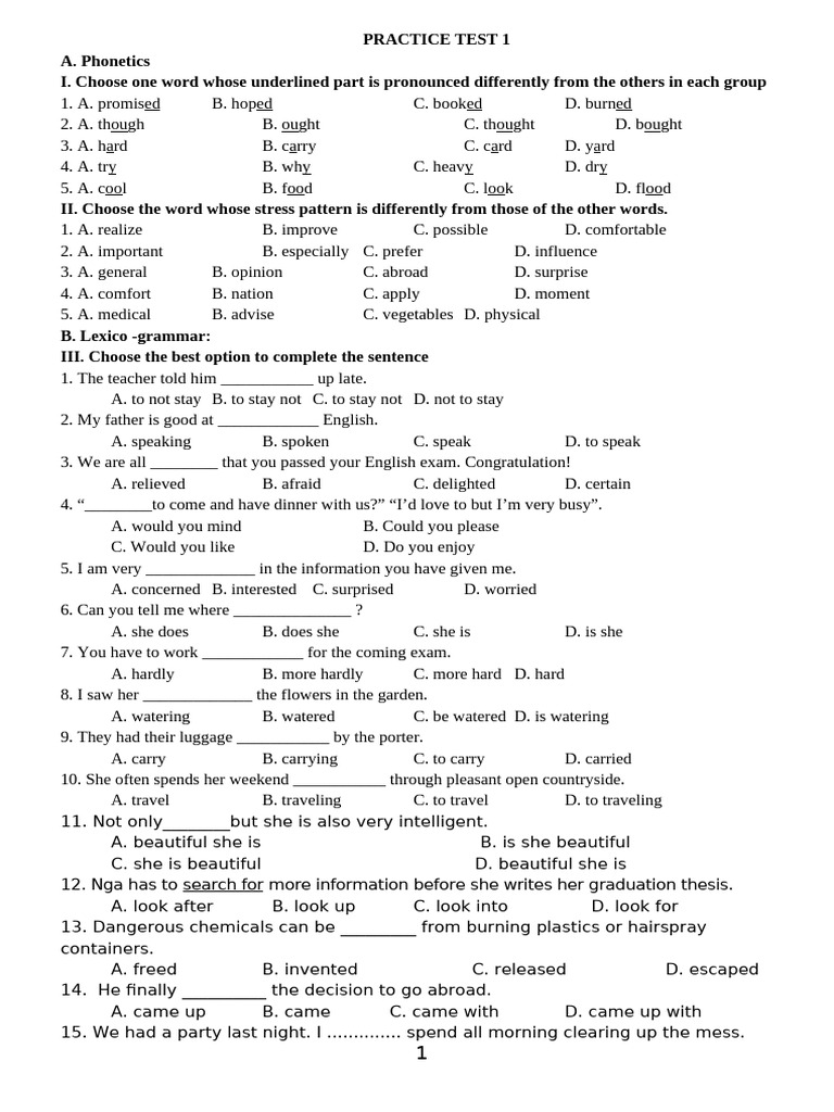 Practice Test 1 | PDF
