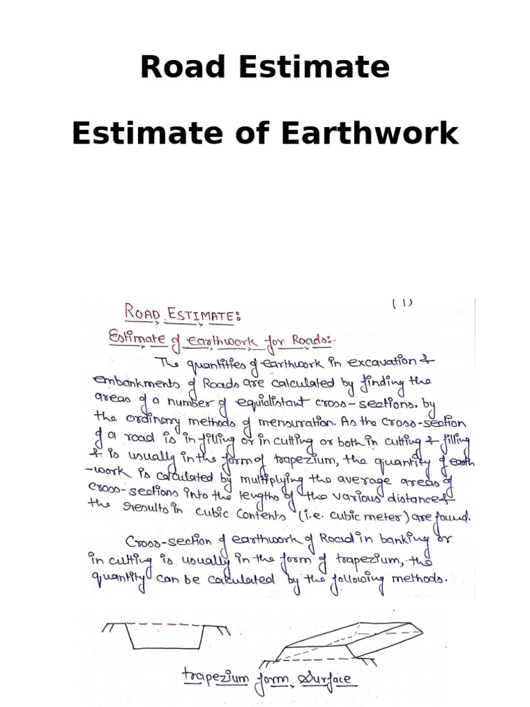 Estimate of Earthwork For Roads | PDF