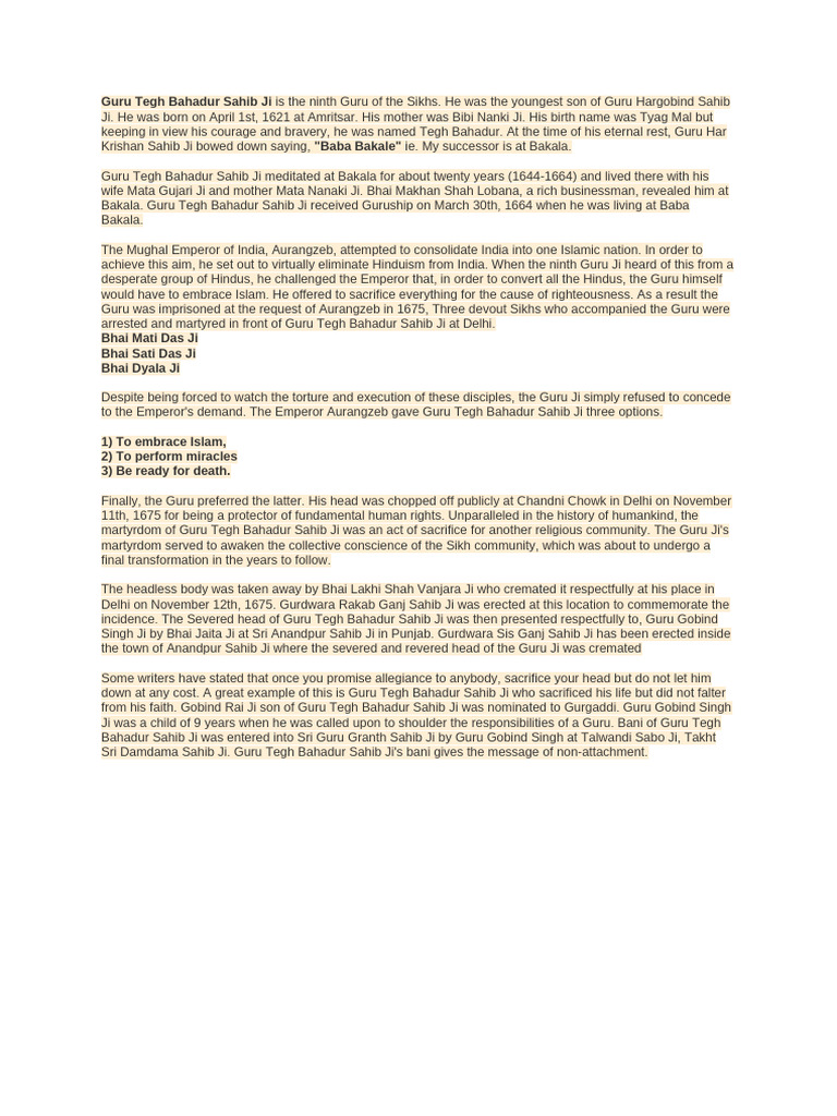 Sikh History: Guru Tegh Bahadur | PDF | Indian Religions | Punjab