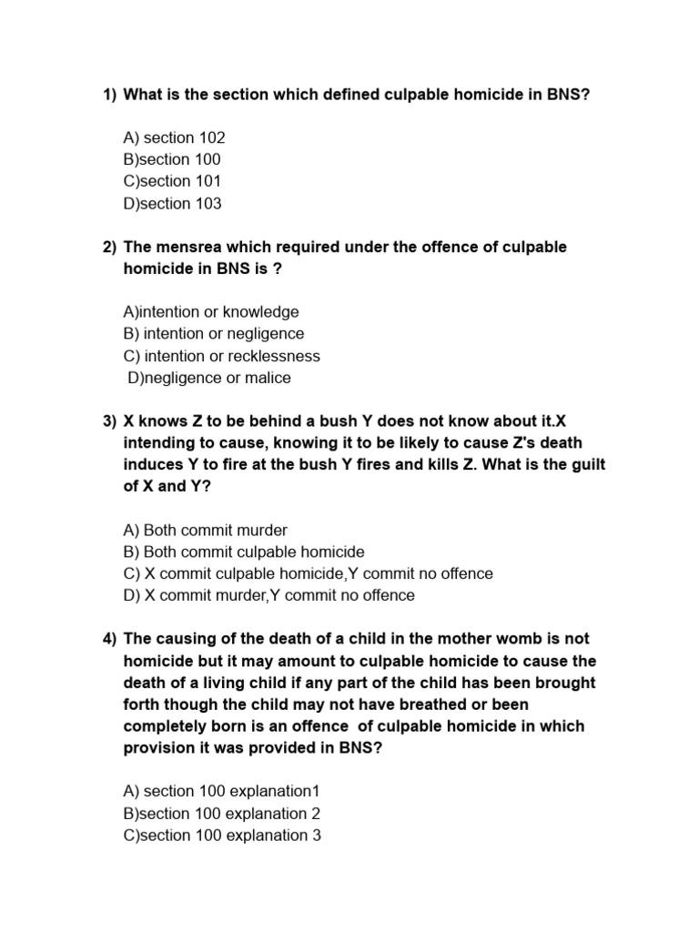 BNS MCQ 2 | PDF | Kidnapping | Murder