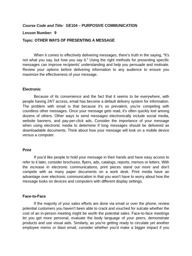 Lesson 9 Purposive Communication | PDF | Communication | Symbols
