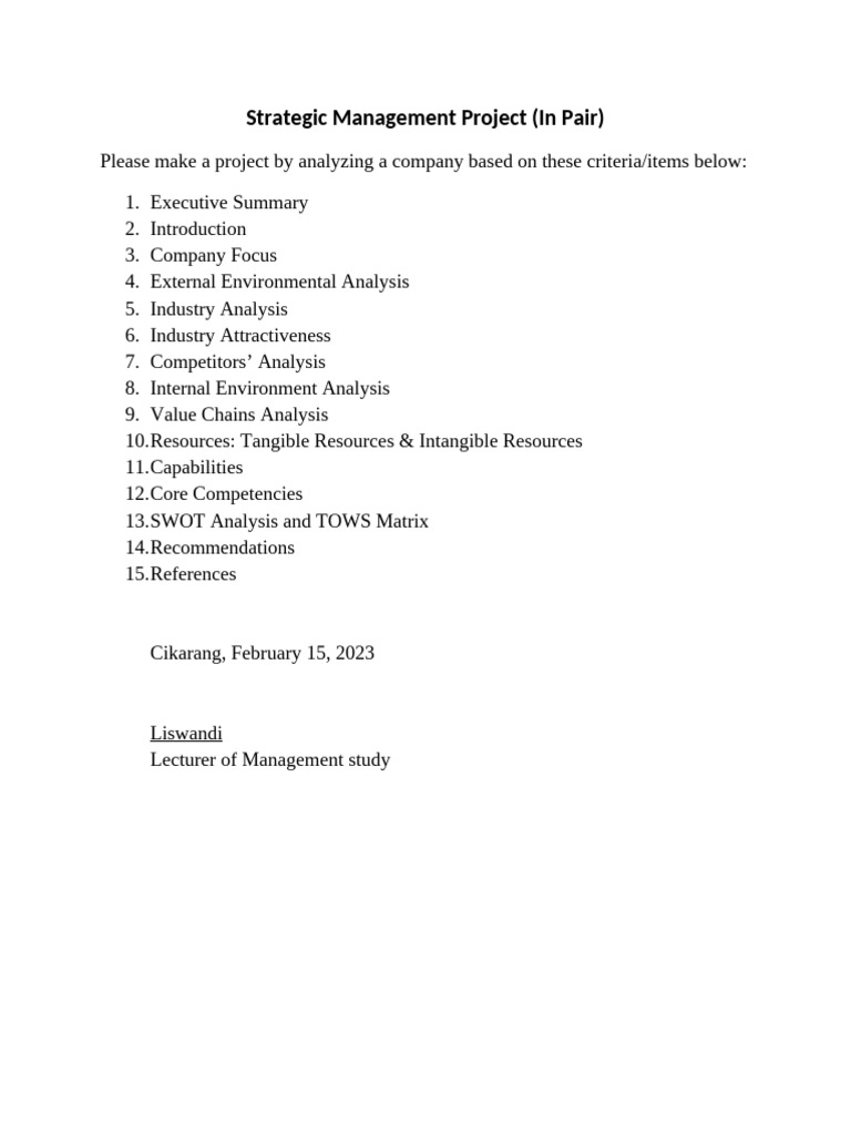 Strategic Management Project | PDF