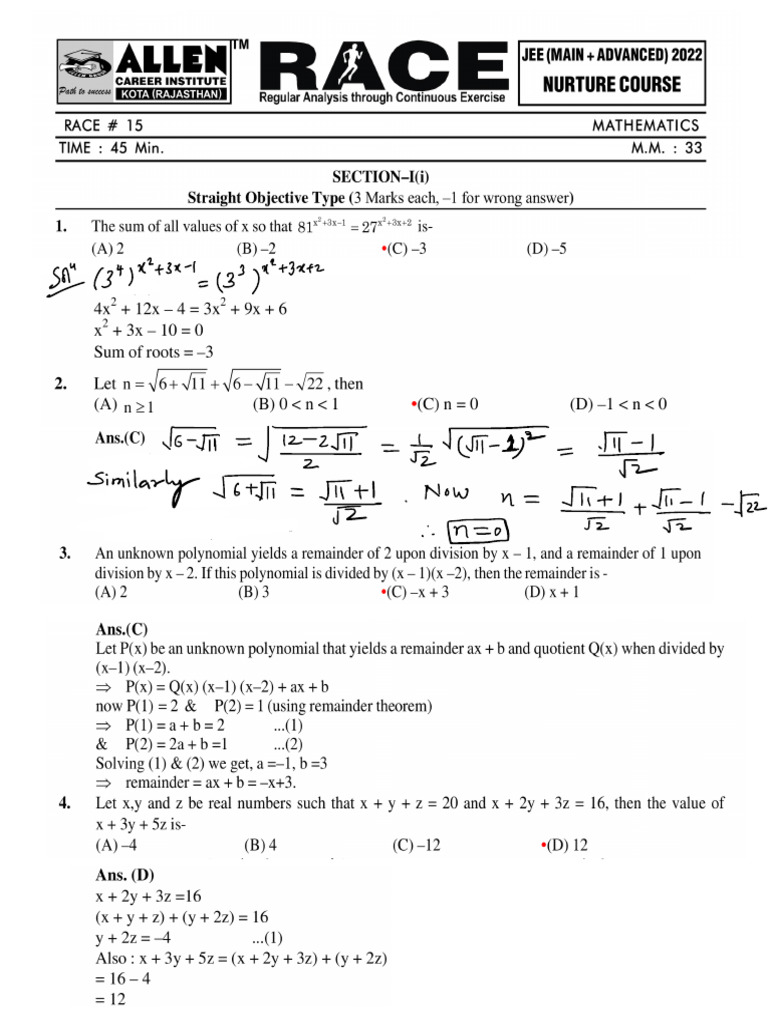 (SOLUTION) Maths - Race#015 | PDF
