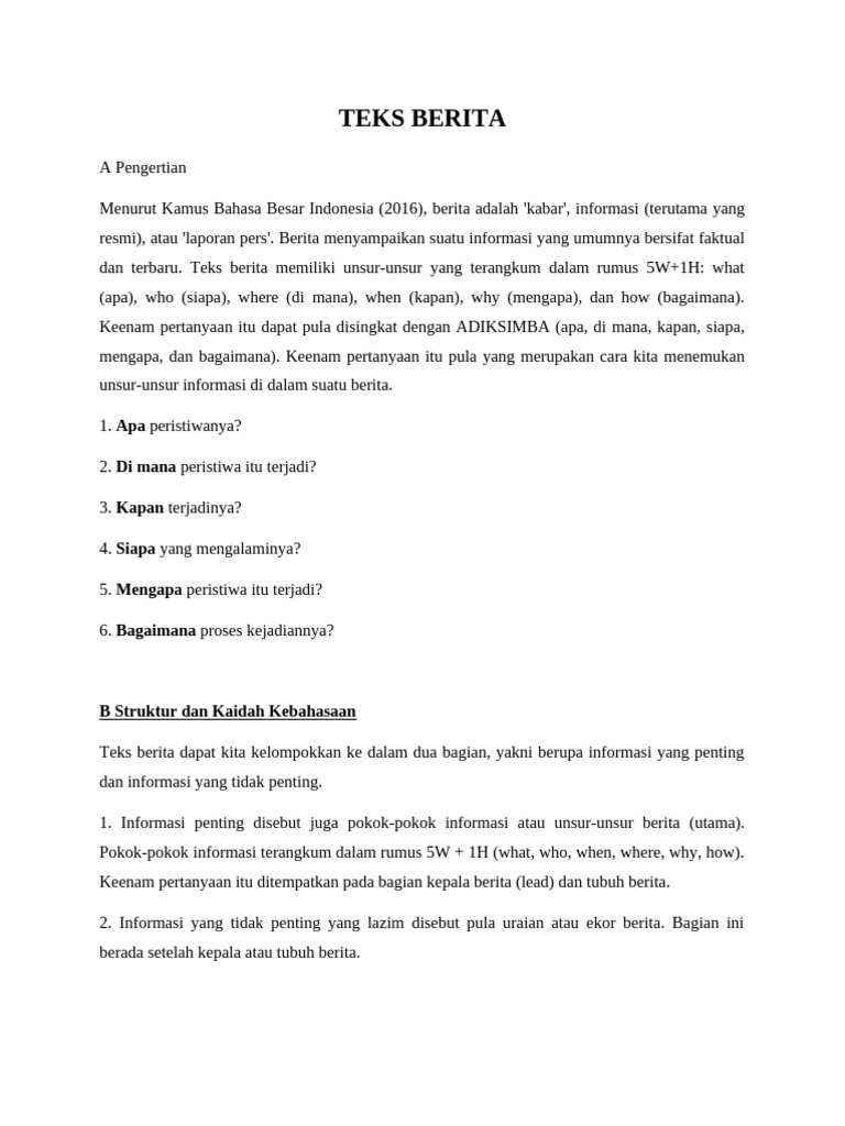 Struktur dan Unsur Teks Berita | PDF