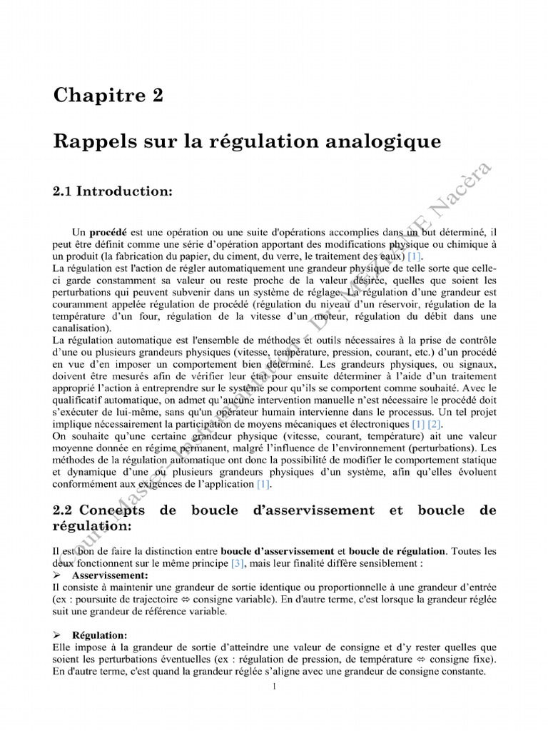 Chapitre2 Regulation Analogique Etudiants | PDF
