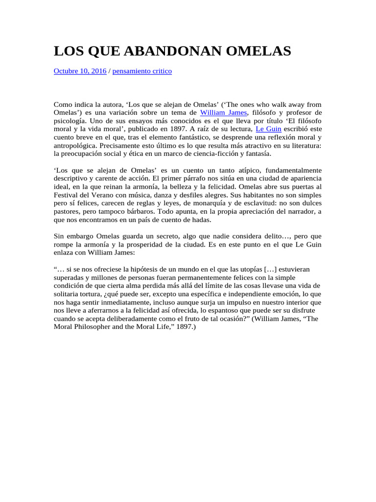 Los Que Abandonan Omelas | PDF