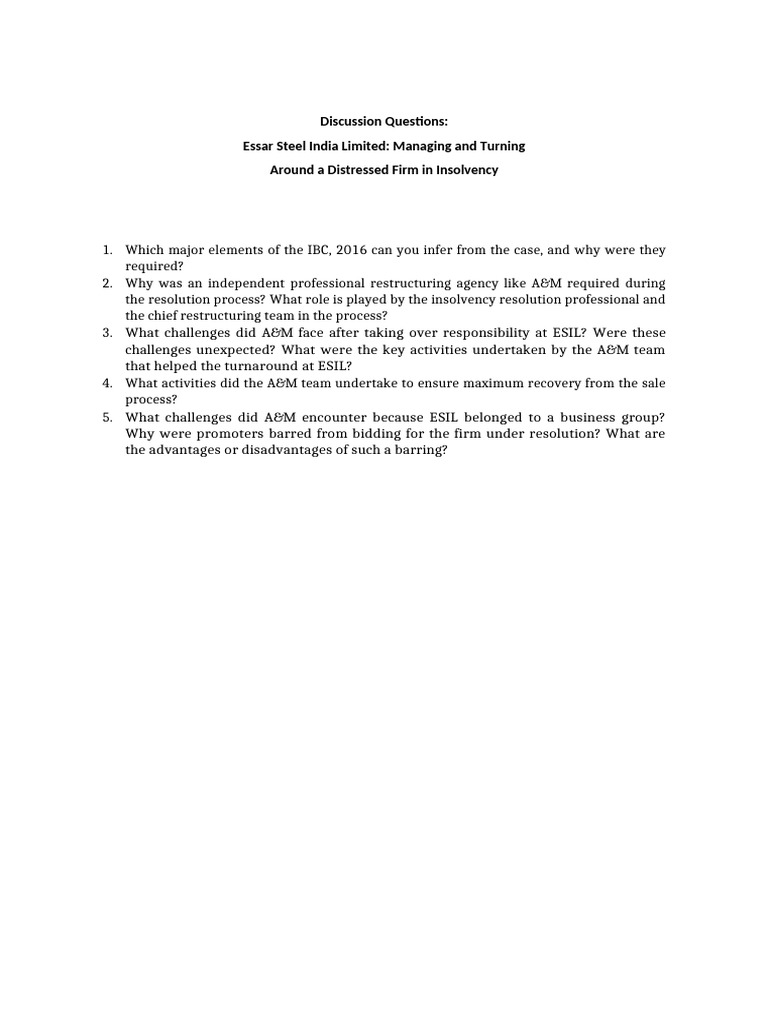 AQ Essar Steel India Limited Managing and Turning Around A Distressed ...