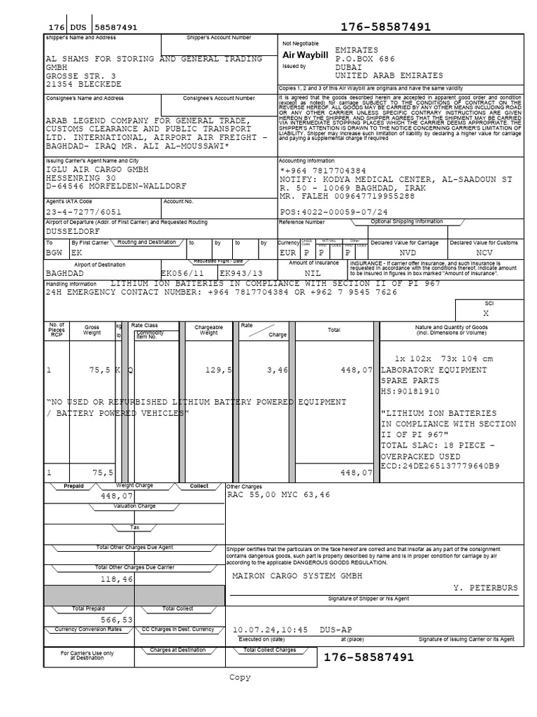 Air Waybill for Lithium Batteries Shipment | PDF | Private Law