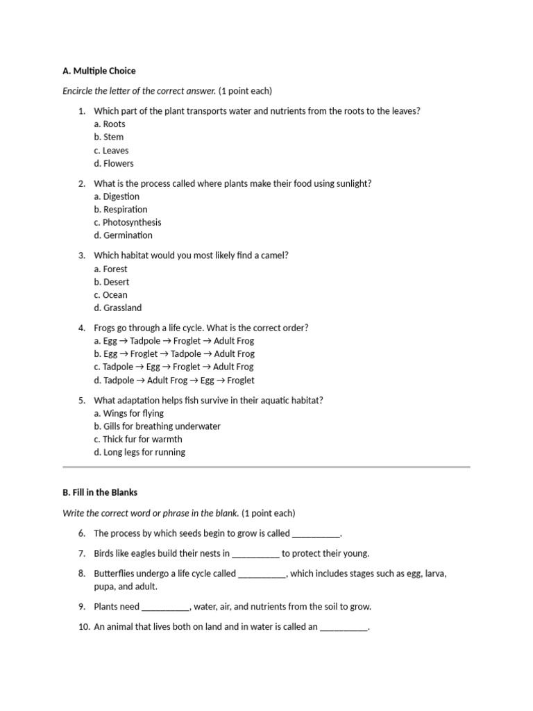Science 4 Q2 Quiz | PDF | Frog | Plants