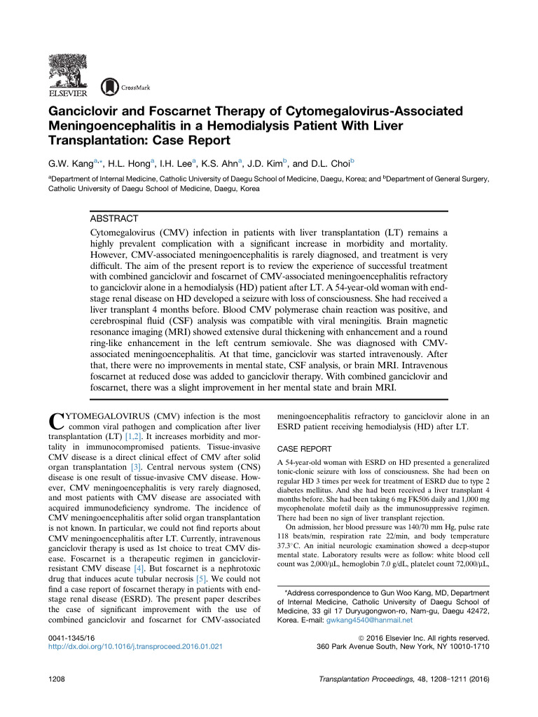 Foscarnet in CMV Meningoencephalitis Case | PDF | Chronic Kidney ...