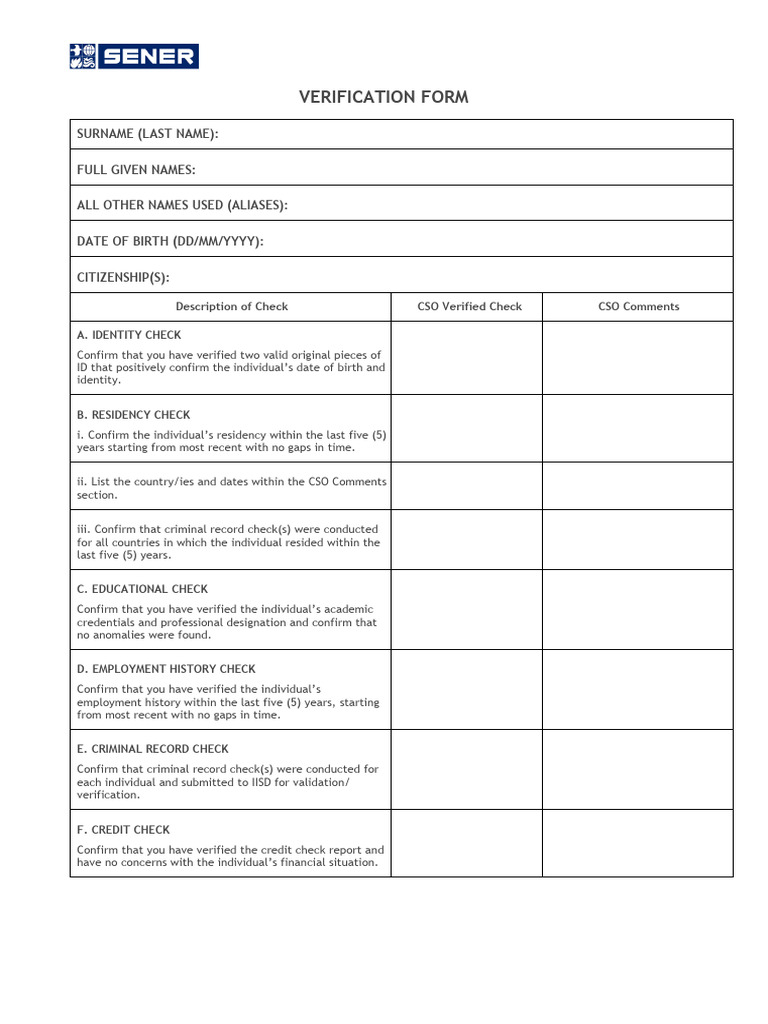 Verification Form for Background Checks | PDF