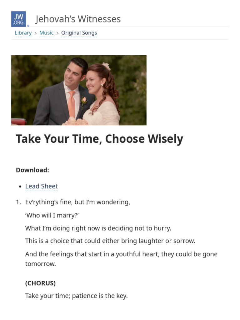 Take Your Time, Choose Wisely - JW - ORG Original Song | PDF