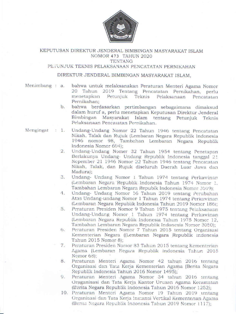 Kepdirjen Bimas Nomor 473 Tahun 2020 | PDF