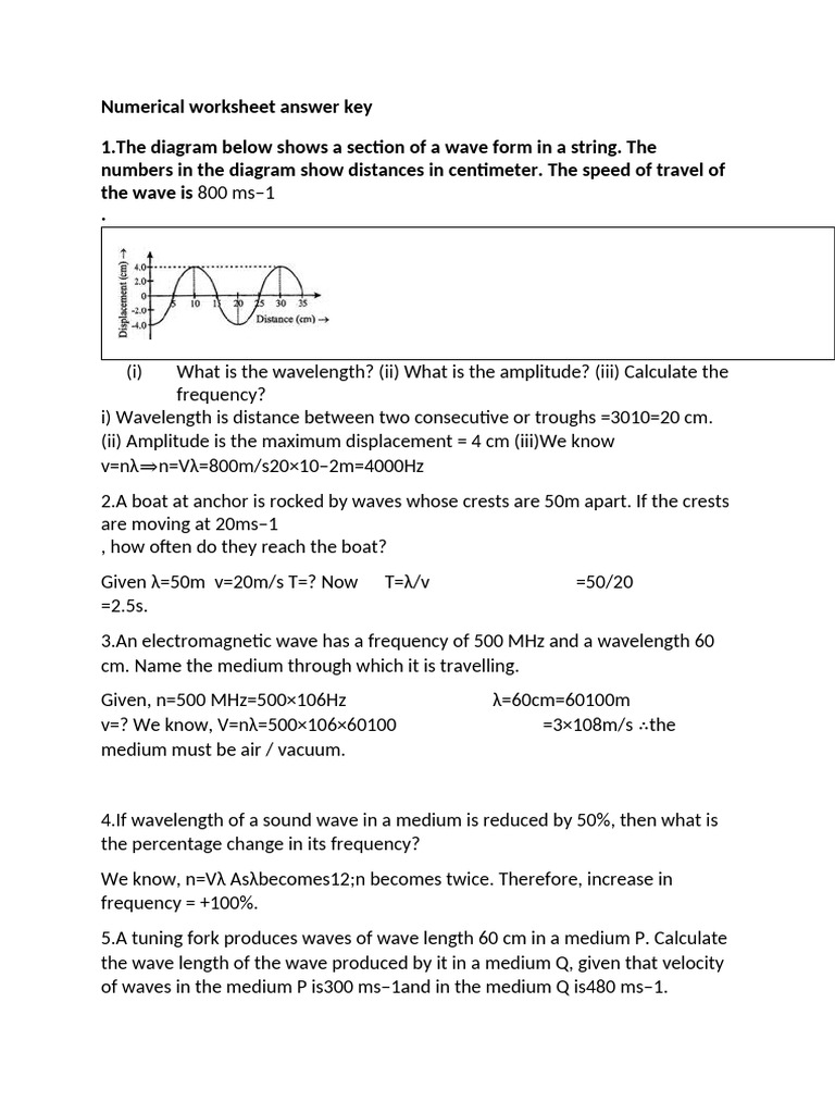Numerical Worksheet Answer Key | PDF | Frequency | Wavelength