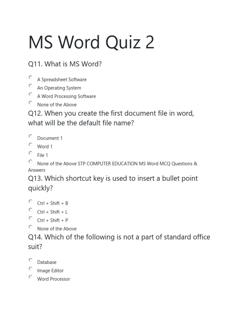 Ms Word Quiz 2 | PDF