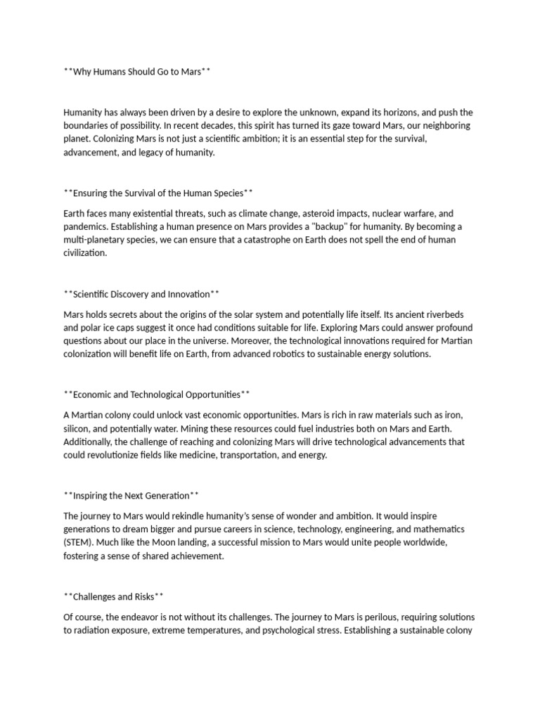 Why Humans Should Go To Mars | PDF | Mars | Space Colonization