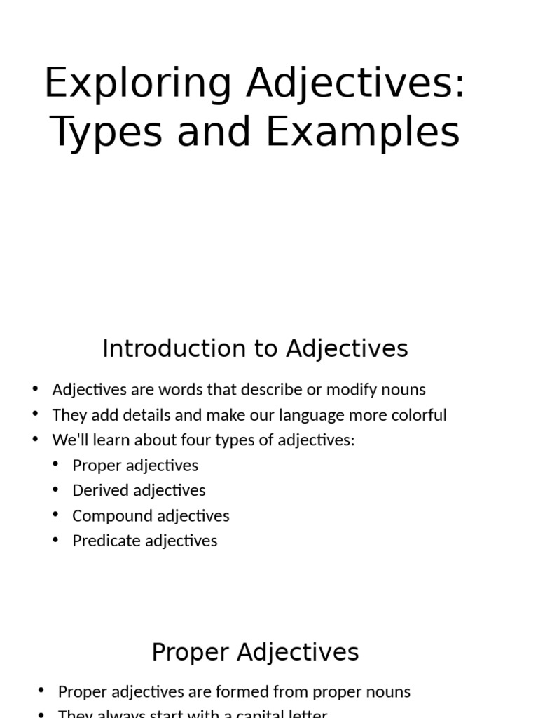 Exploring Adjectives Types and Examples | PDF
