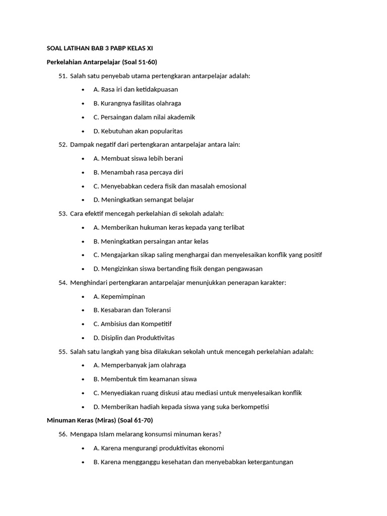 Soal Latihan Bab 3 Pabp Kelas Xi | PDF