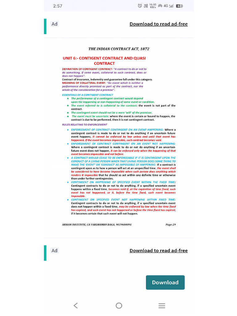 Unit 6: Contingent Contract and Quasi Contract | PDF