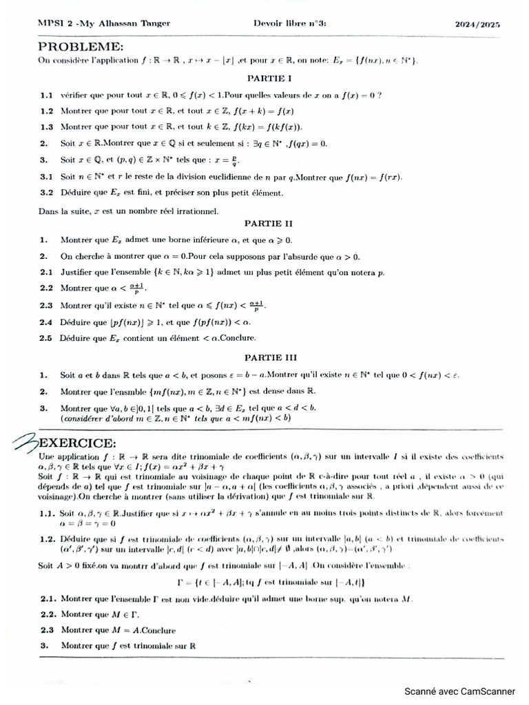 DL 3 Math MPSI Tanger | PDF