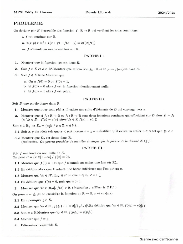 DL 4 Math MPSI Tanger | PDF