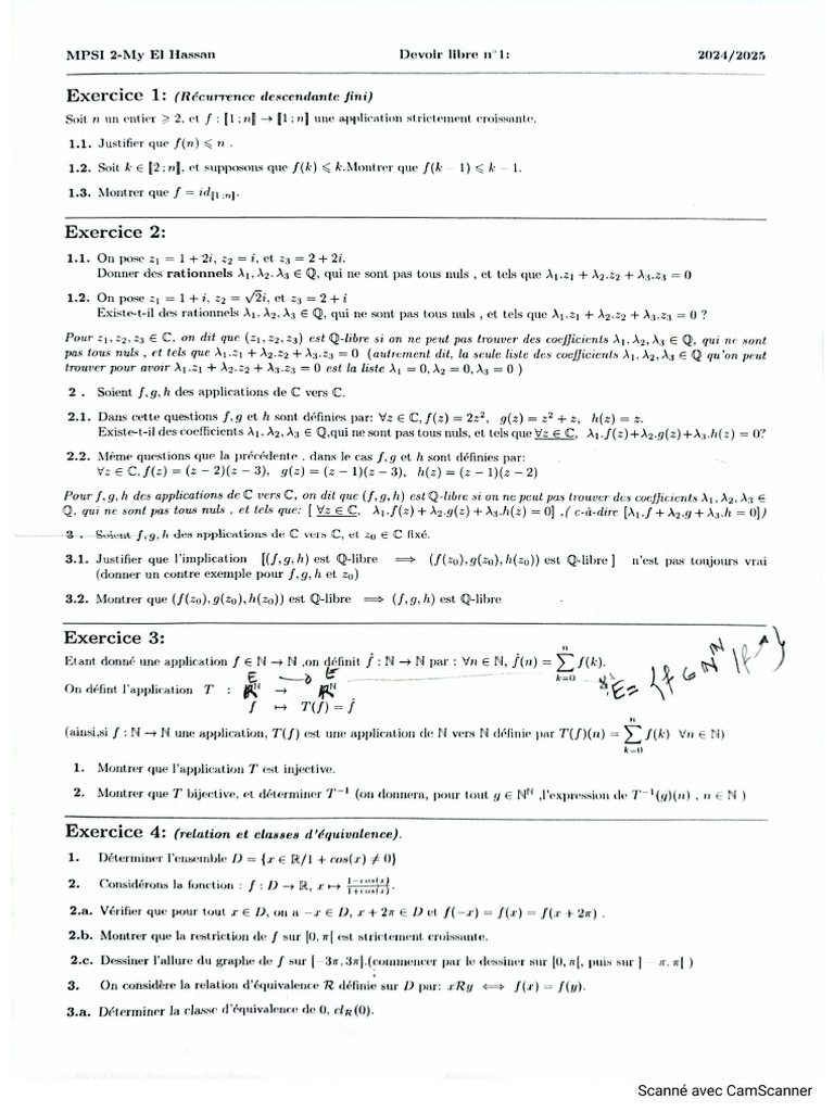 DL 1 - Math - MPSI - Tanger 2024 - 2025 | PDF