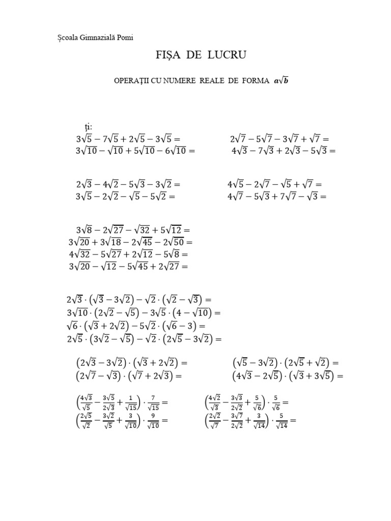 Operatii Cu Radicali Cls Vii Fisa de Lucru | PDF
