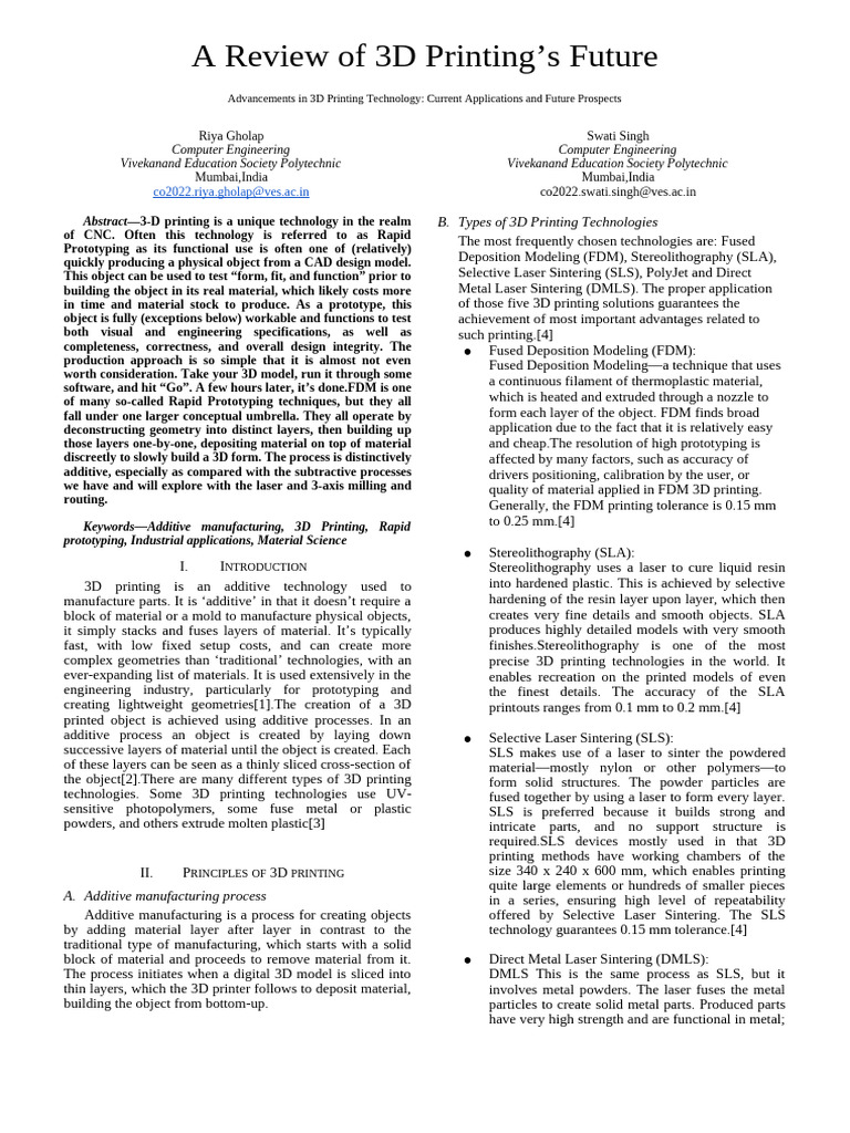 Future of 3D Printing Technology | PDF | 3 D Printing | Business Process