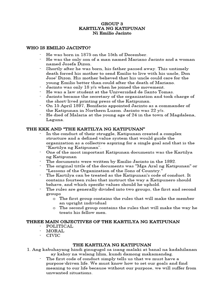 Emilio Jacinto's Kartilya ng Katipunan | PDF | Philippines