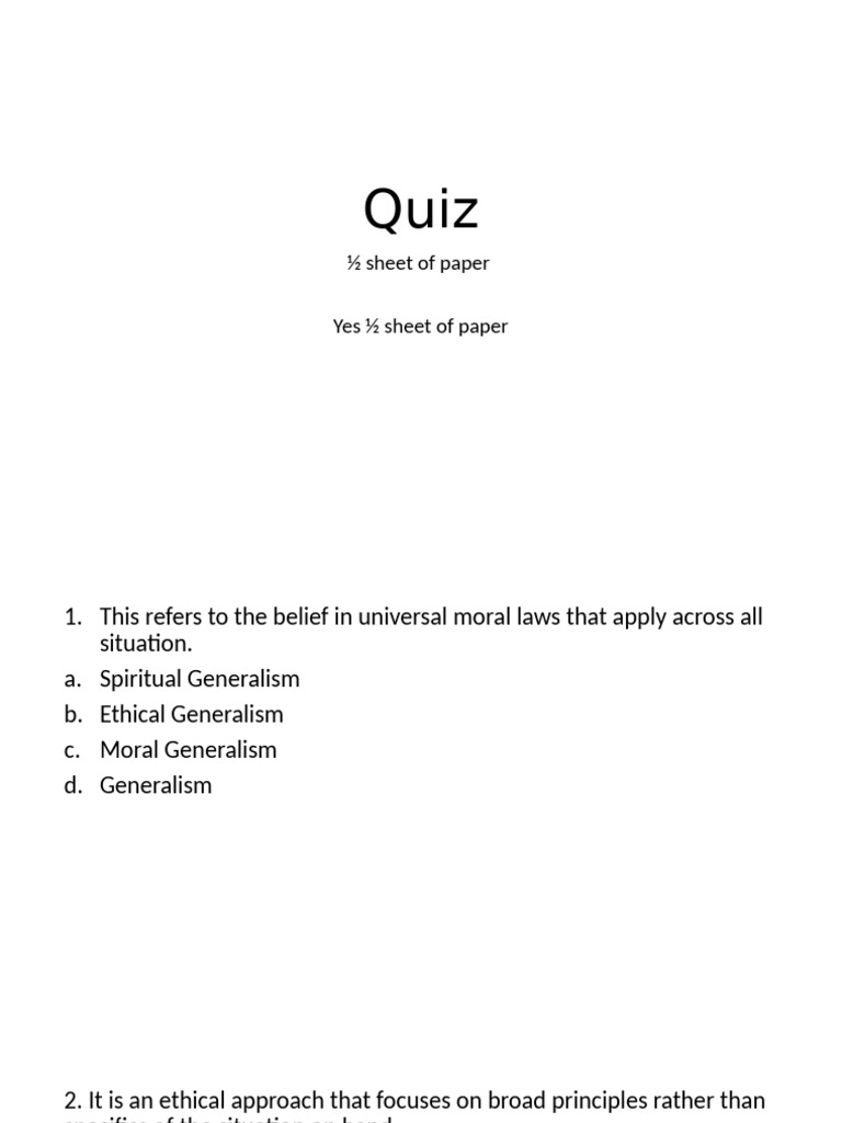 Generalism and Utilitarianism Quiz | PDF