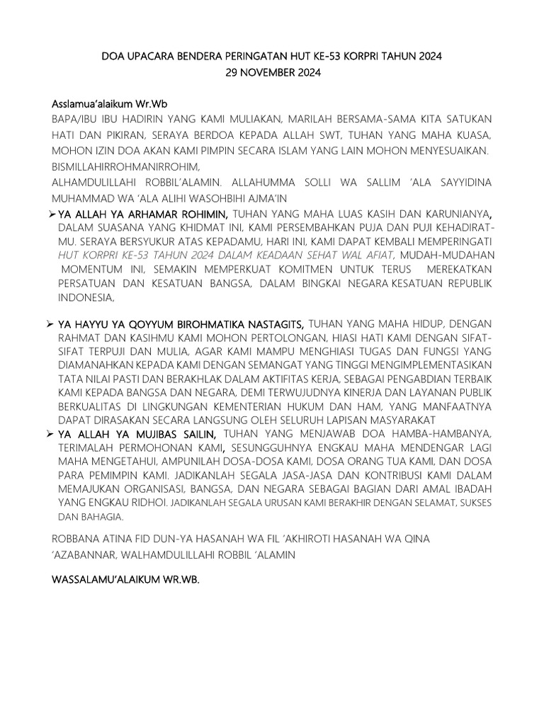 Doa HUT KORPRI 2024 | PDF