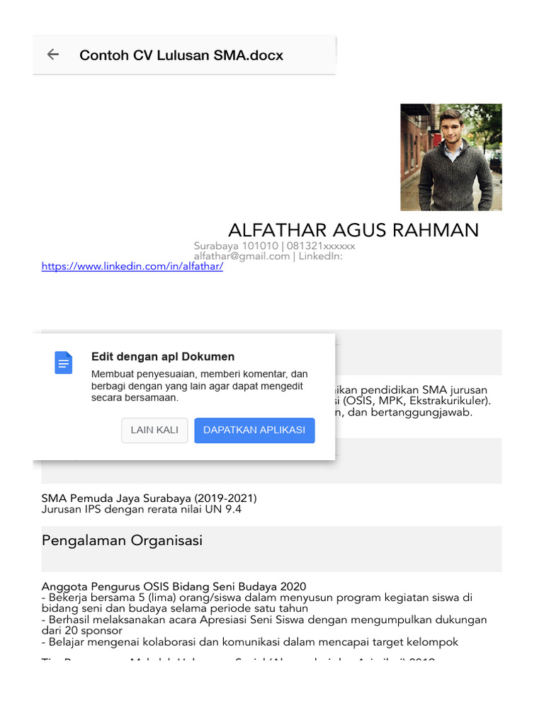Contoh CV Menarik Lulusan SMA | PDF