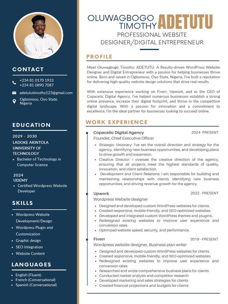 Oluwagbogo Timothy Adetutu's Resume | PDF | Word Press | Business