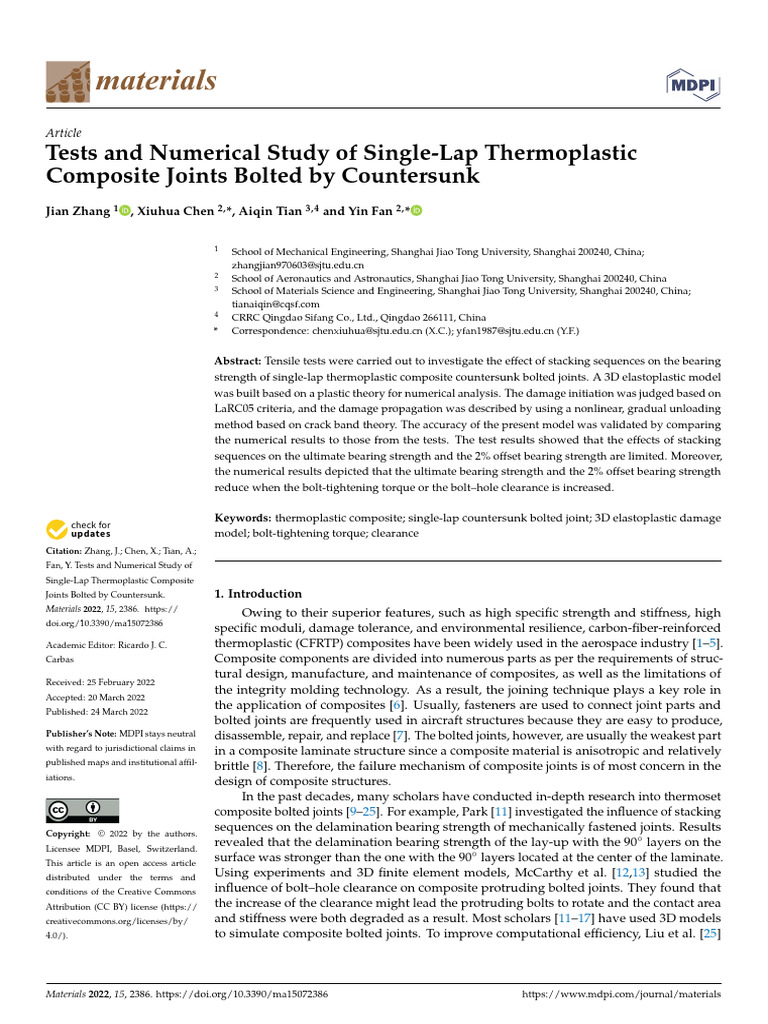 9.tests and Numerical Study of Single-Lap Thermoplastic Composite ...