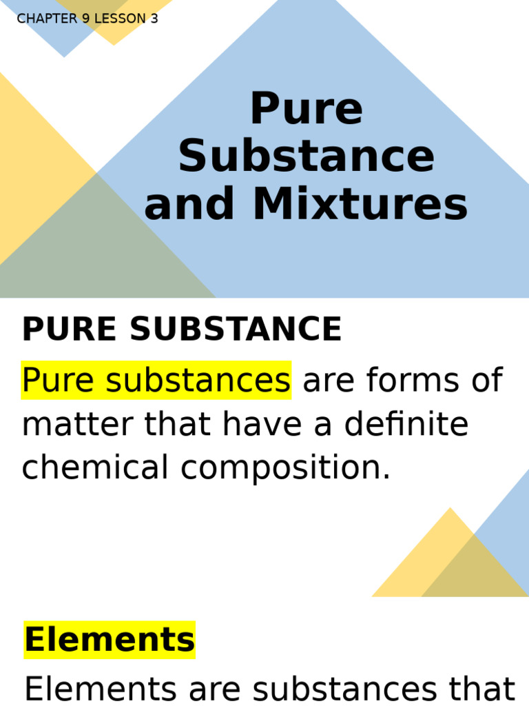 Chapter9 - Lesson3 - Pure Substance and Mixtures | PDF