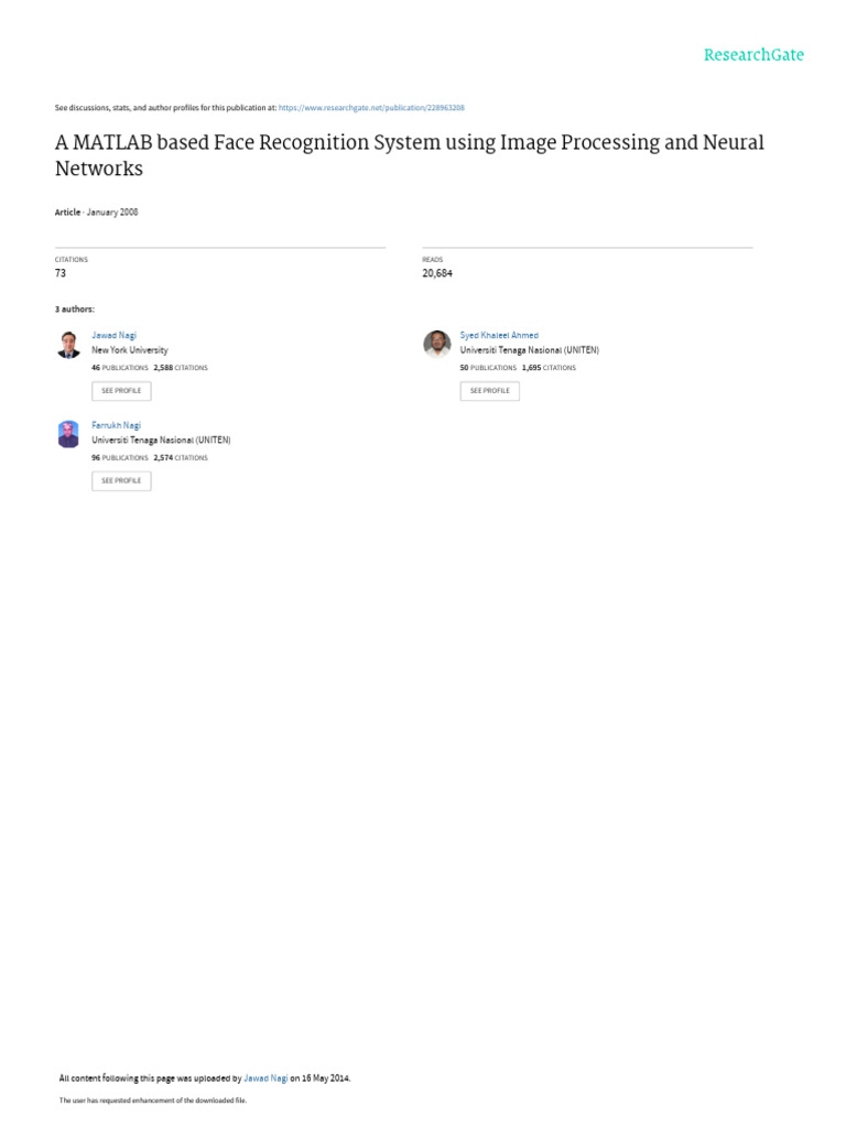 A MATLAB Based Face Recognition System Using Image | PDF | Applied Mathematics | Artificial ...