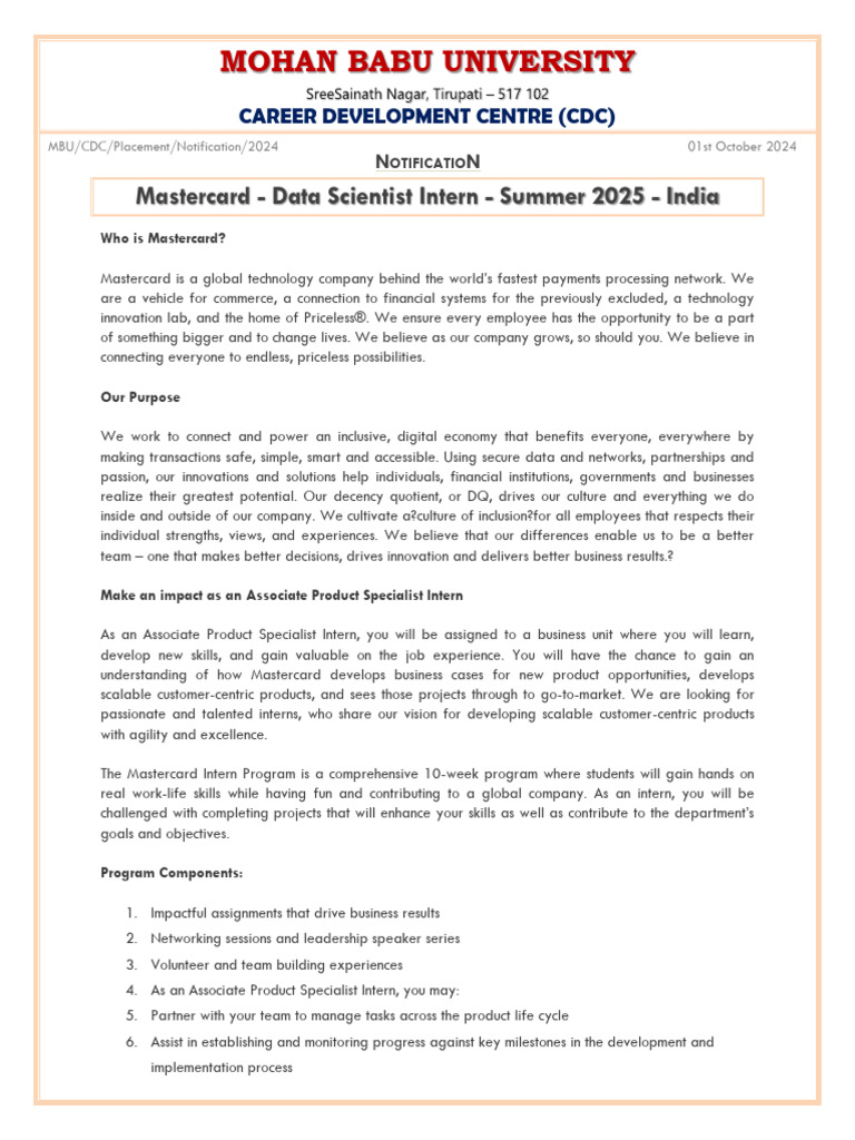 Data Scientist Intern, Summer 2025 - India 2026 Batch Notification ...