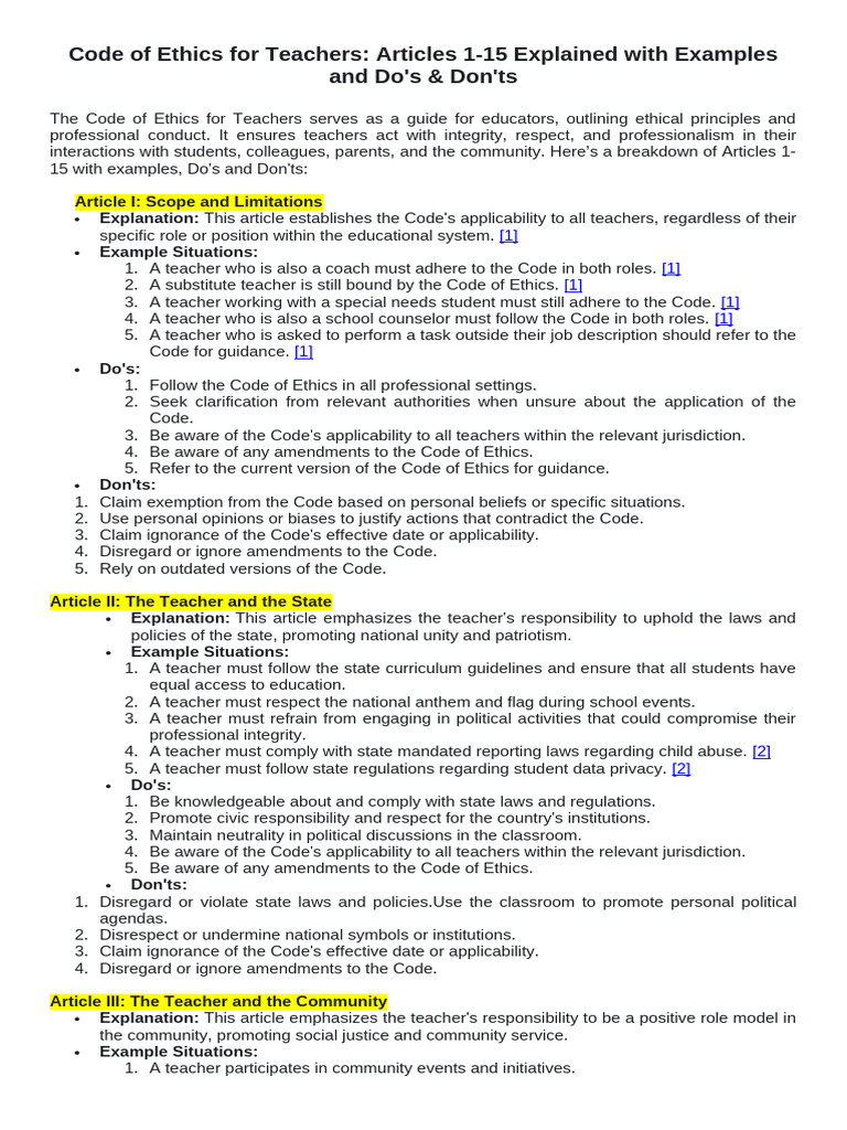 Teacher Code of Ethics Explained | PDF | Teachers | Bullying