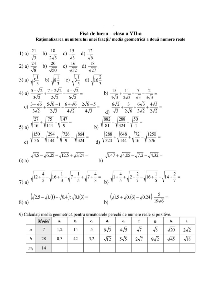 Rationalizarea Numitorului Si Media Geometrica 1448x2048 | PDF