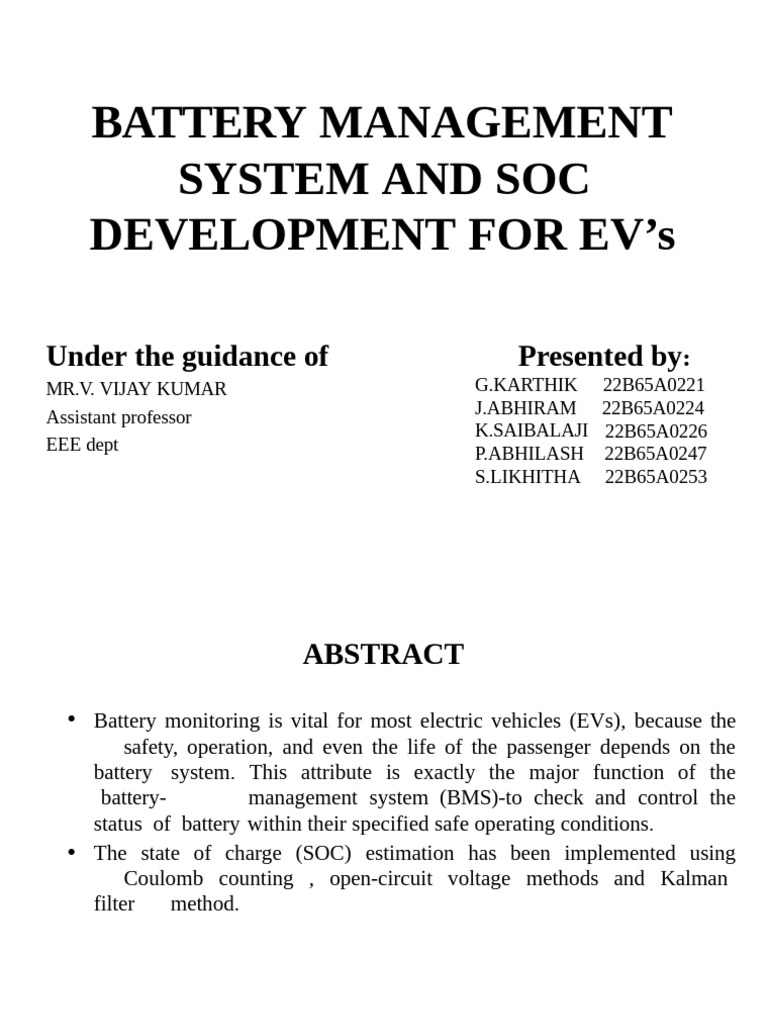 Battery Management System and Soc Development For Ev's 1 | PDF | System ...