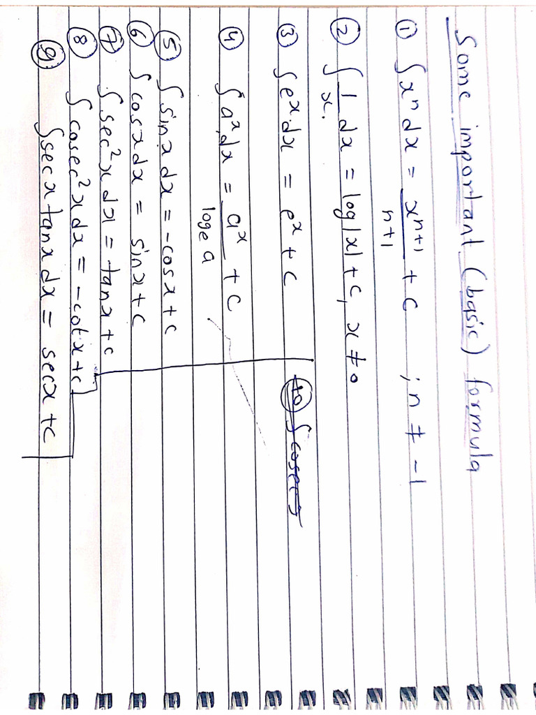 Integration Formula Maths Class 12 | PDF