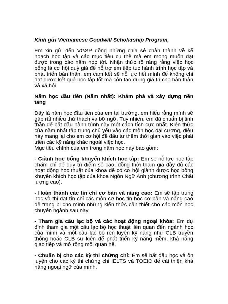 Goal and Orientation Letter | PDF