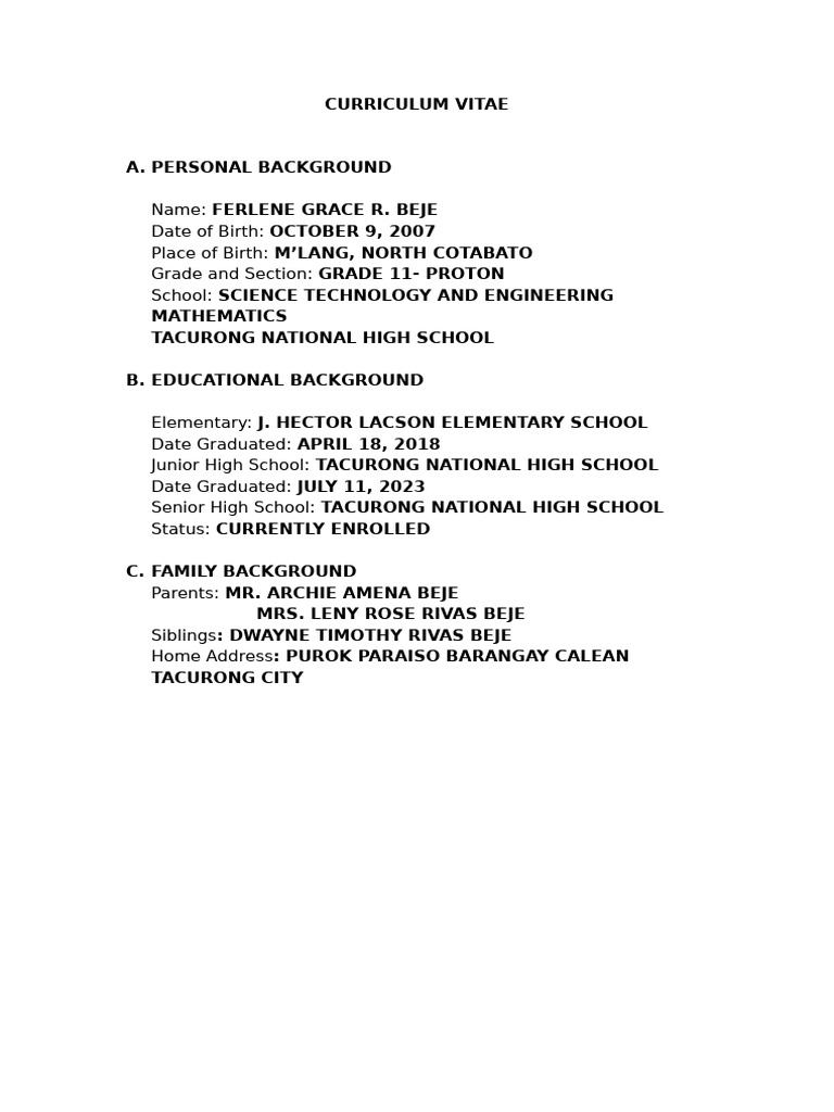 Curriculum Vitae | PDF | Primary Education | High Schools And Secondary ...